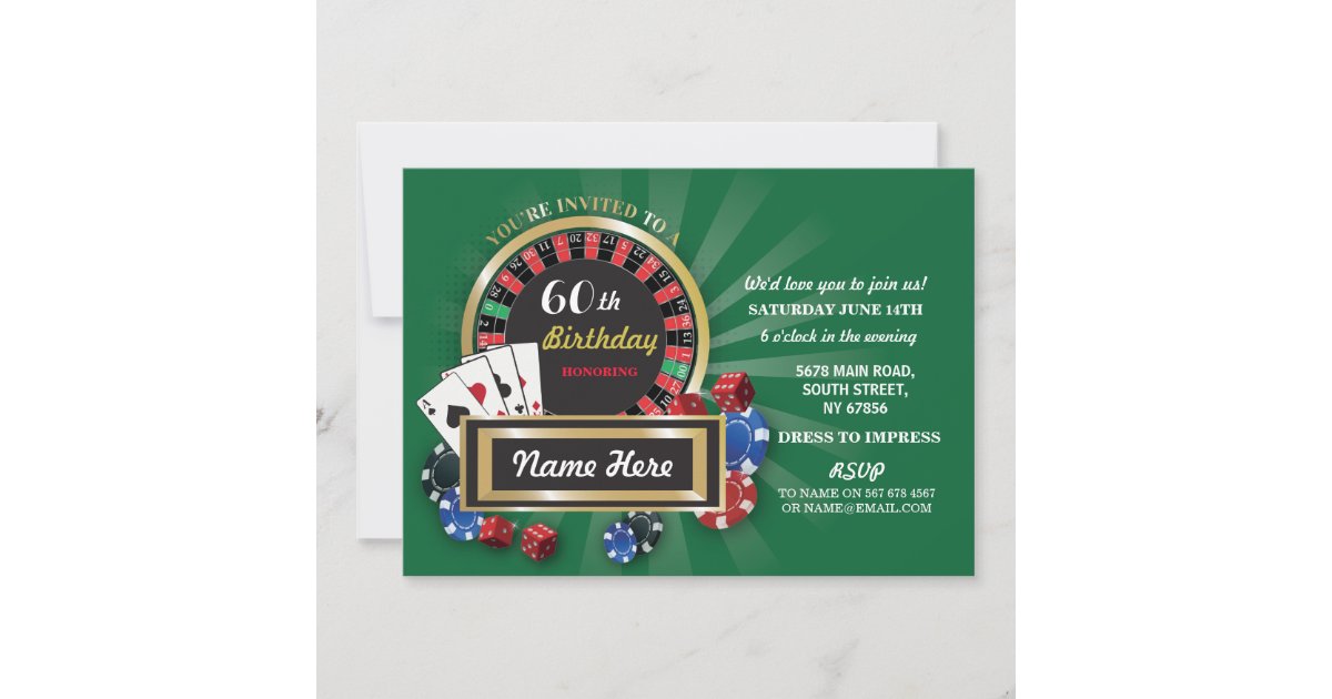 Casino Night Birthday Las Vegas Roulette Invite | Zazzle