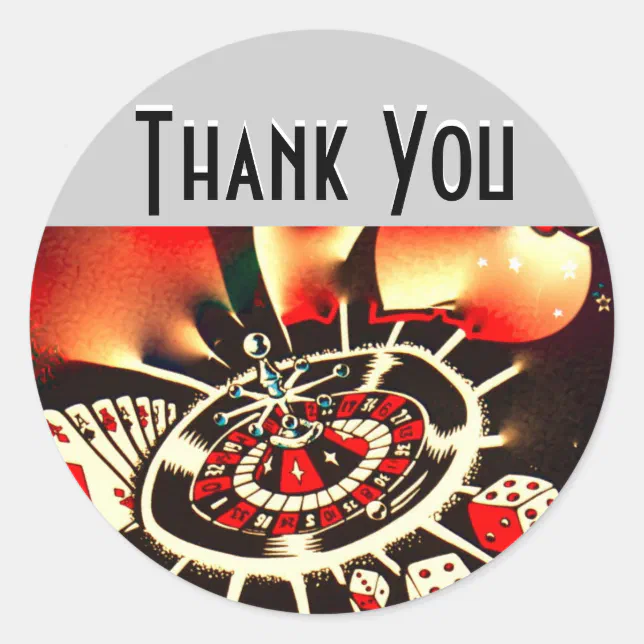 Casino Night Thank You Classic Round Sticker | Zazzle