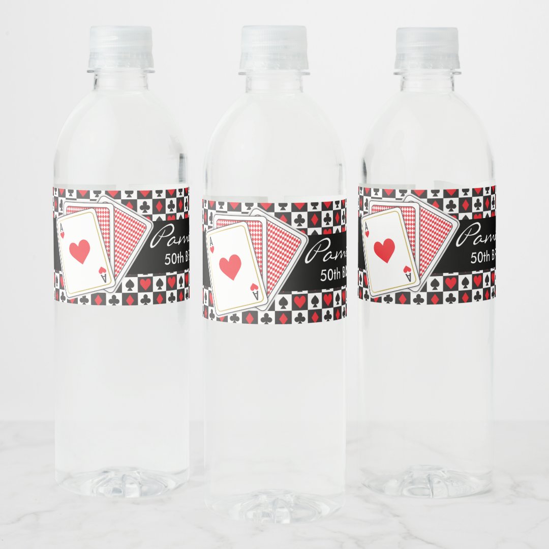 Casino Playing Cards Water Bottle Label | Zazzle