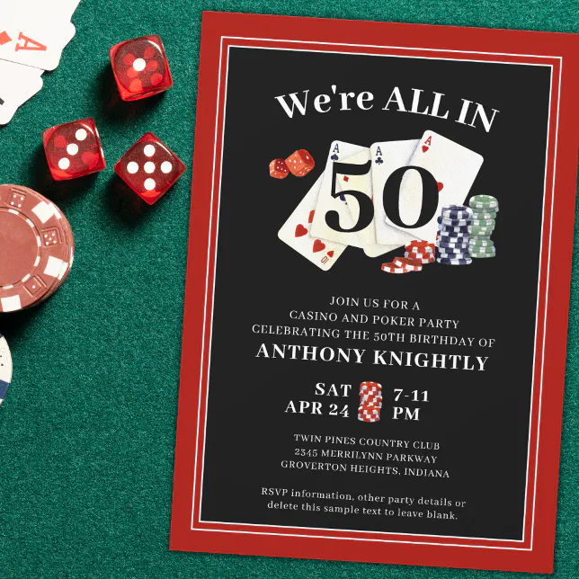 Casino Poker Birthday Party Any Age Invitation | Zazzle