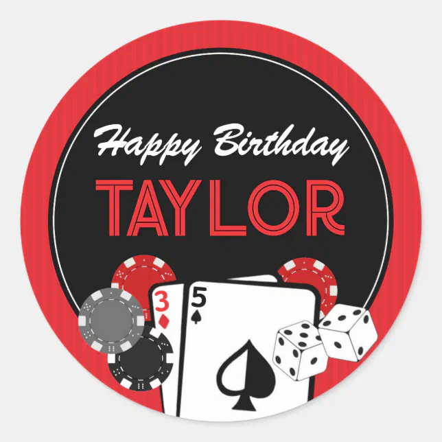 Casino Poker Birthday Party Stickers | Zazzle