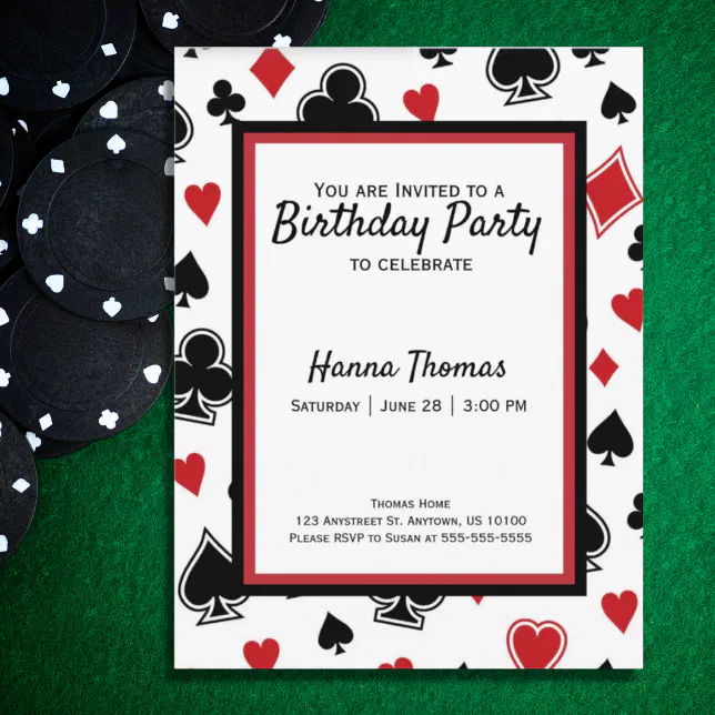 Casino Poker Card Game Theme Birthday Invitation | Zazzle