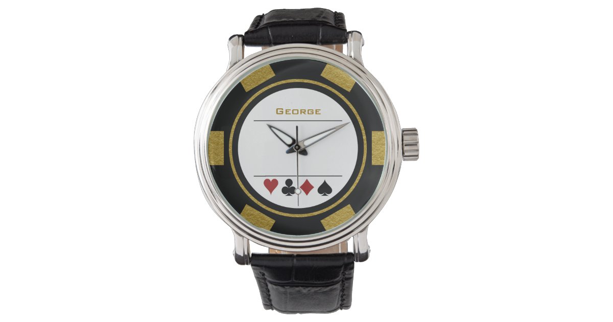 Casino Poker Chip Las Vegas Black Gold Watch | Zazzle