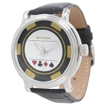 Casino Poker Chip Las Vegas Black Gold Watch | Zazzle