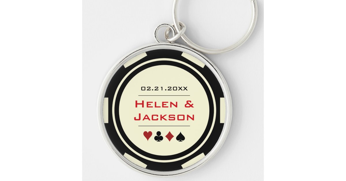 Casino Poker Chip Red Black Cream Wedding Favor Keychain | Zazzle
