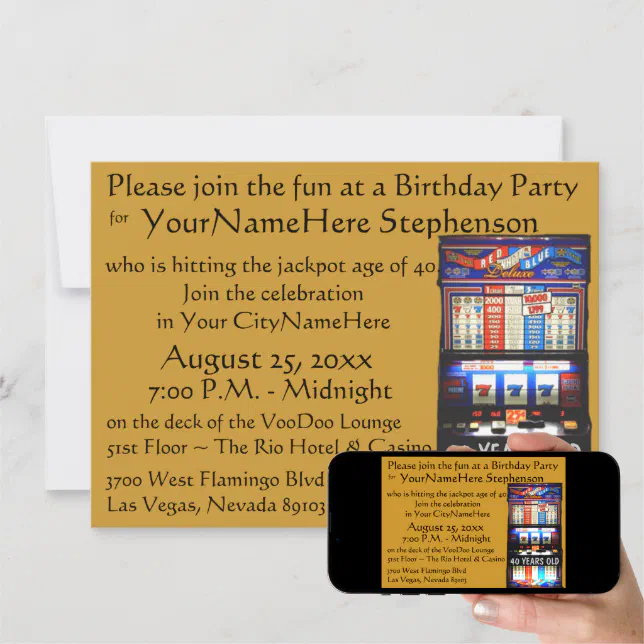 Casino Theme Party with personalized slot machine Invitation | Zazzle