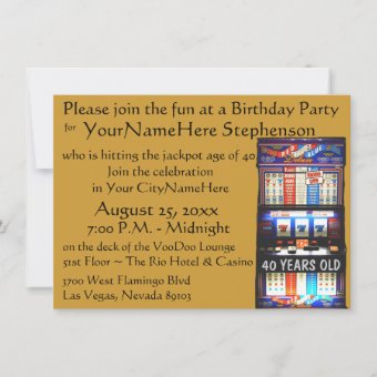 Casino Theme Party with personalized slot machine Invitation | Zazzle