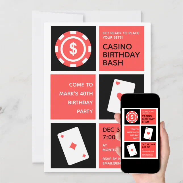 Casino Themed 40th Birthday Party Invitation | Zazzle