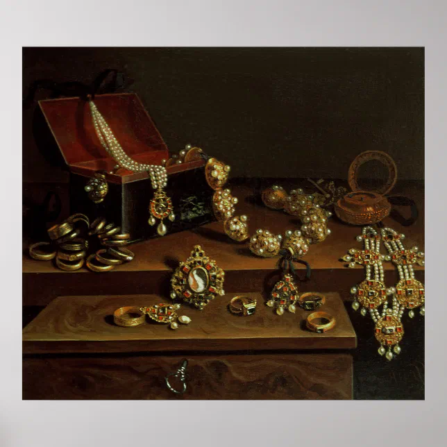 Casket of jewels on a table poster | Zazzle