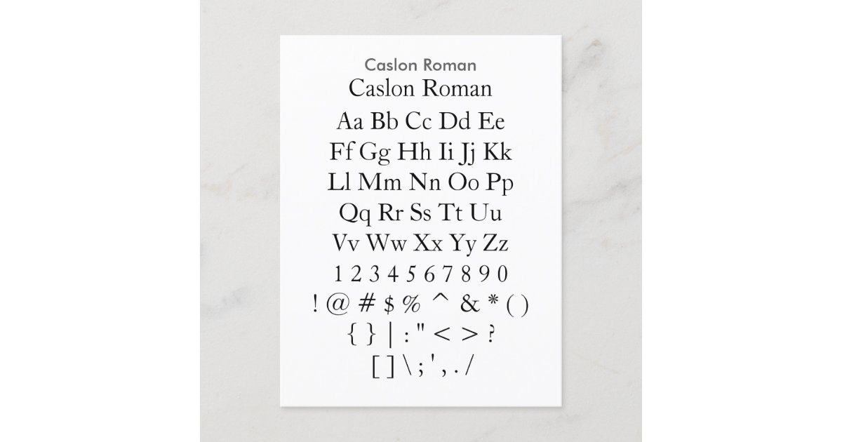 Caslon Roman - Zazzle Font Sampler Sheet Postcard | Zazzle