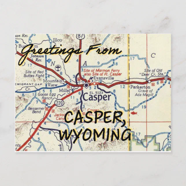 Casper Wyoming Vintage Map Postcard | Zazzle