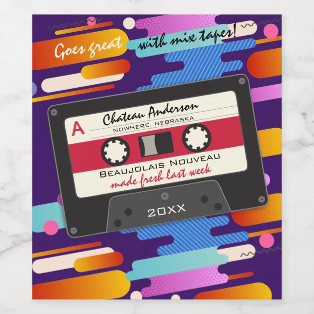Cassette mix tape 80s retro personalized homemade wine label | Zazzle