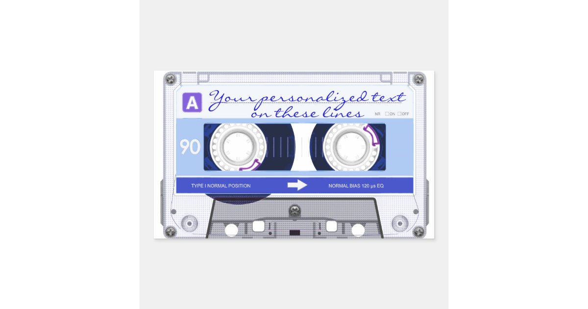 Cassette tape - blue - rectangular sticker | Zazzle