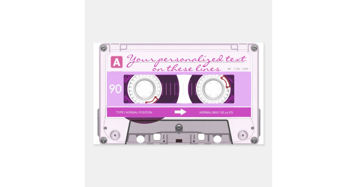 Cassette tape - pink - rectangular sticker | Zazzle