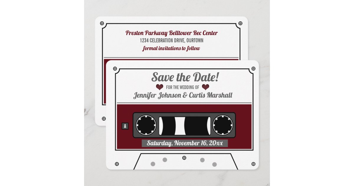 Cassette Tape Wine Red Wedding Save the Date Invitation | Zazzle