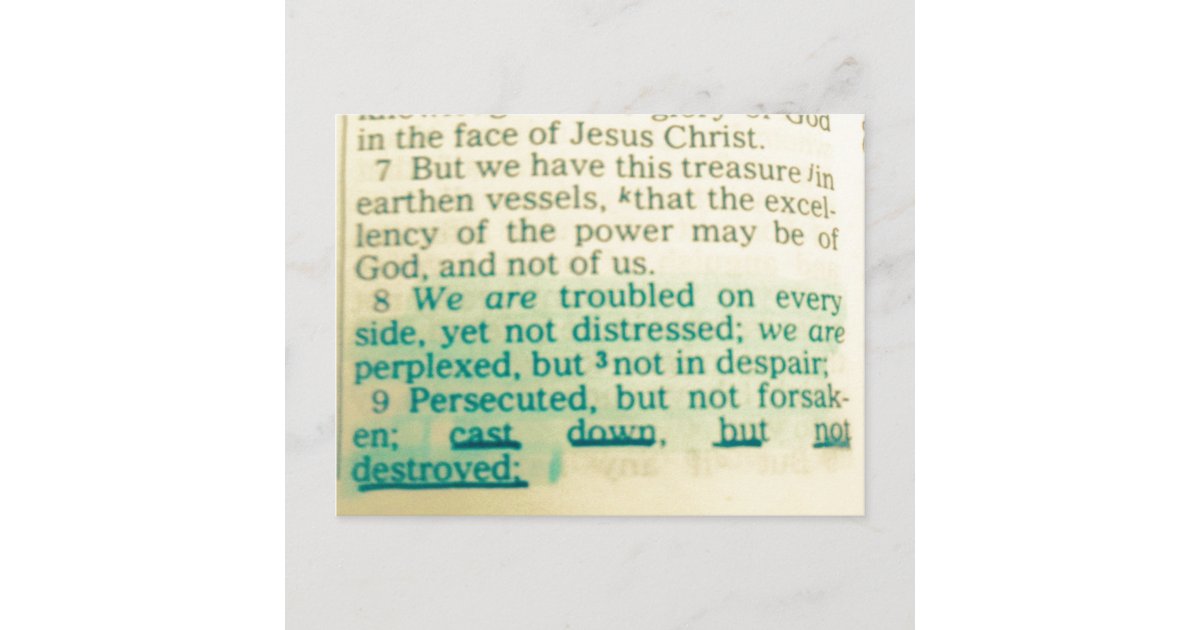 Cast down but not destroyed Bible Verse Postcard | Zazzle