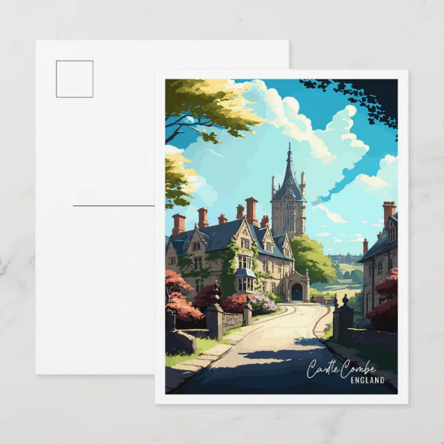 Castle Combe England Vintage Travel Illustration Postcard | Zazzle