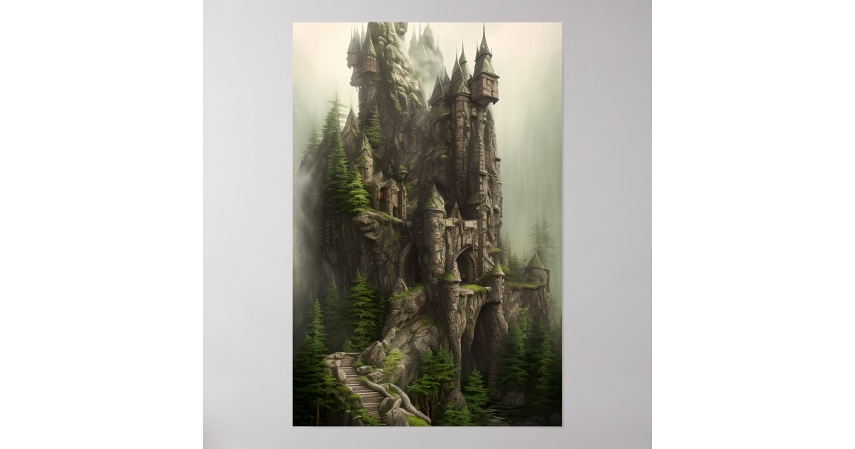 Castle Enchanted Forest Fantasy Art Poster | Zazzle