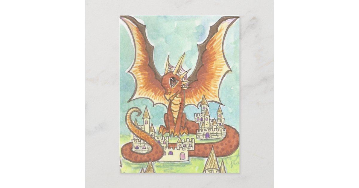 Castle Guard cute Cartoon Dragon Fantasy Art Postcard | Zazzle