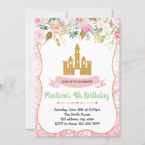 Castle princess birthday party invitation | Zazzle