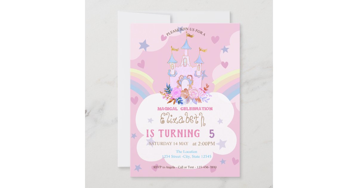 Castle Rainbow Cloud Birthday Invitation | Zazzle
