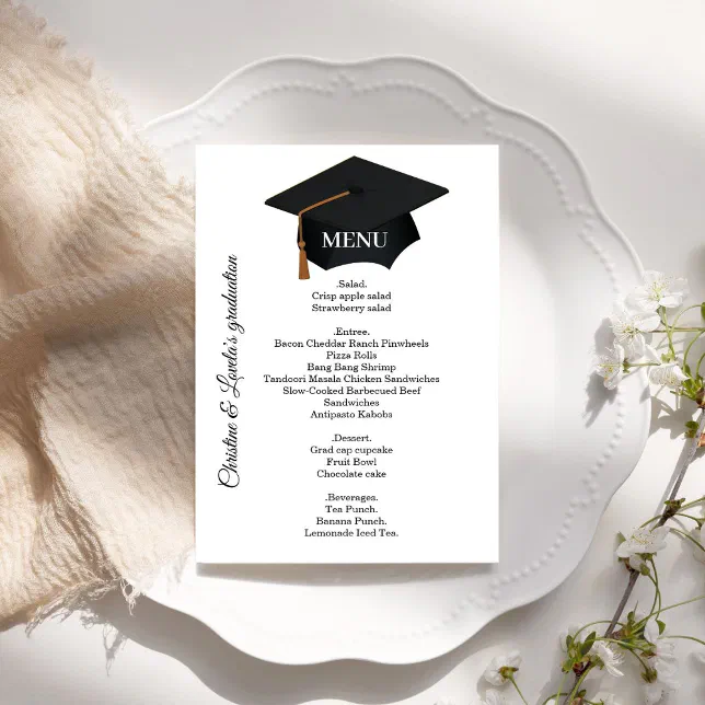 Casual black & white Graduation party dinner menu Invitation | Zazzle