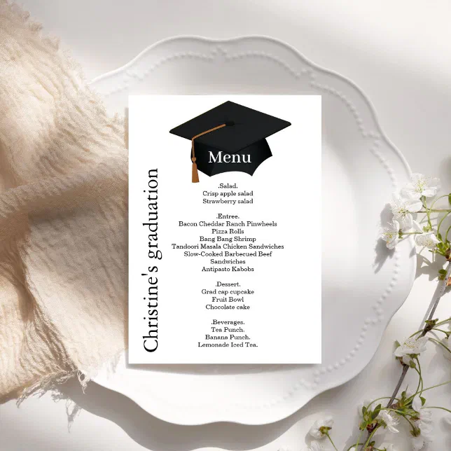 Casual black & white Graduation party dinner menu Invitation | Zazzle