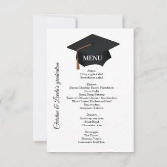 Casual black & white Graduation party dinner menu Invitation | Zazzle