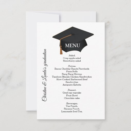 Casual black & white Graduation party dinner menu Invitation | Zazzle