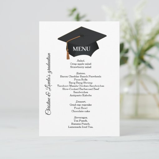 Casual black & white Graduation party dinner menu Invitation | Zazzle