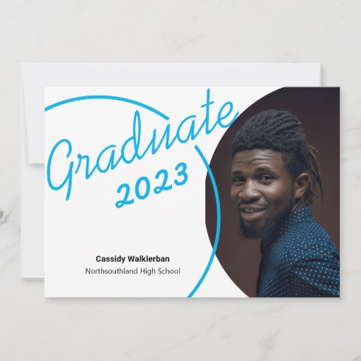 Casual Blue White Photo Graduation Invitation | Zazzle