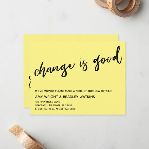 Casual Change is Good Yellow New Address Card | Zazzle