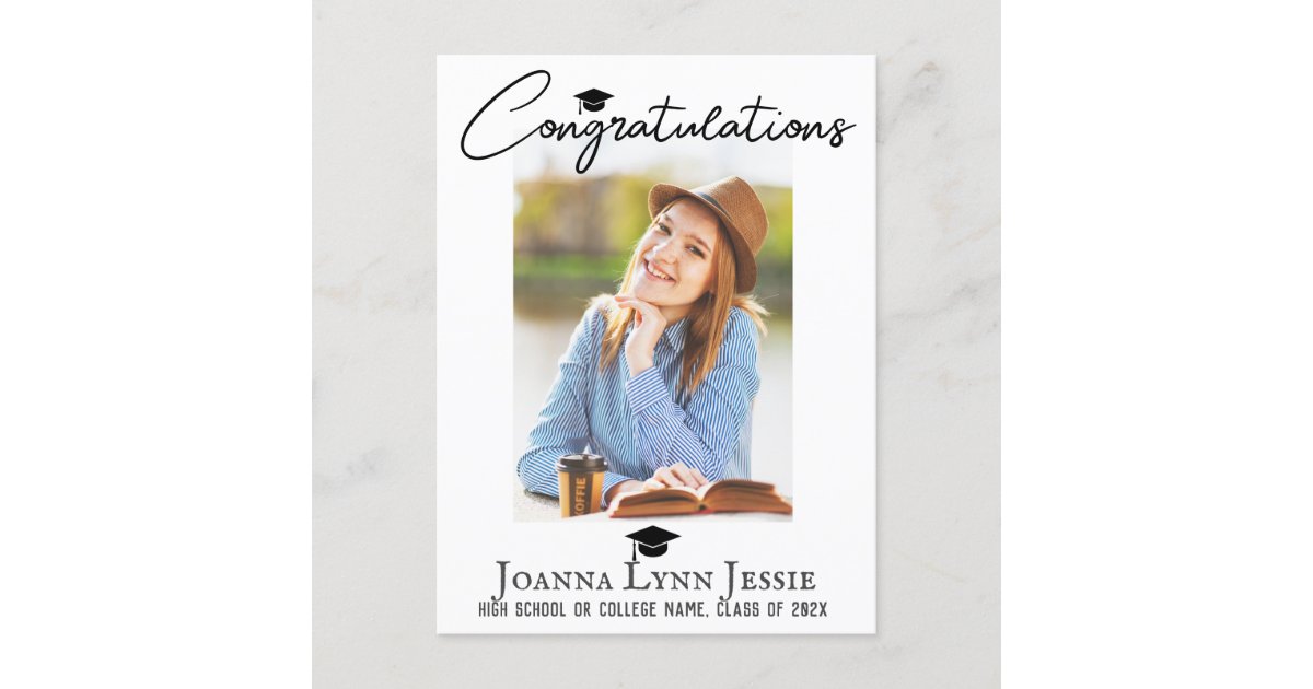 casual Congratulations script Graduate Photo Postcard | Zazzle