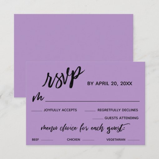 Casual Handwriting Menu Choice Pretty Purple RSVP | Zazzle