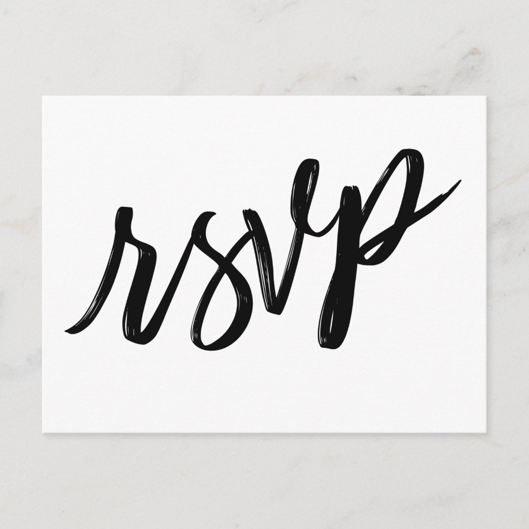 Casual Handwriting Simple Black and White RSVP Postcard | Zazzle