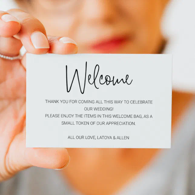 Casual Handwriting Wedding Welcome Gift Bag Basket Place Card | Zazzle