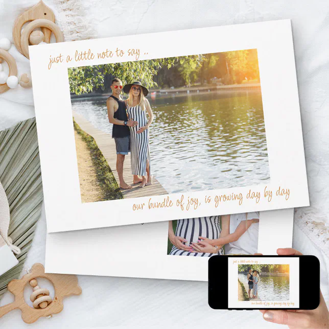 Casual Handwritten Note to Say 2 Photo Pregnancy Announcement | Zazzle