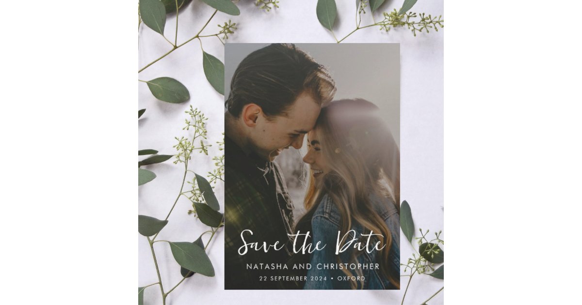 Casual Handwritten Overlay Vertical Photo QR Code Save The Date | Zazzle