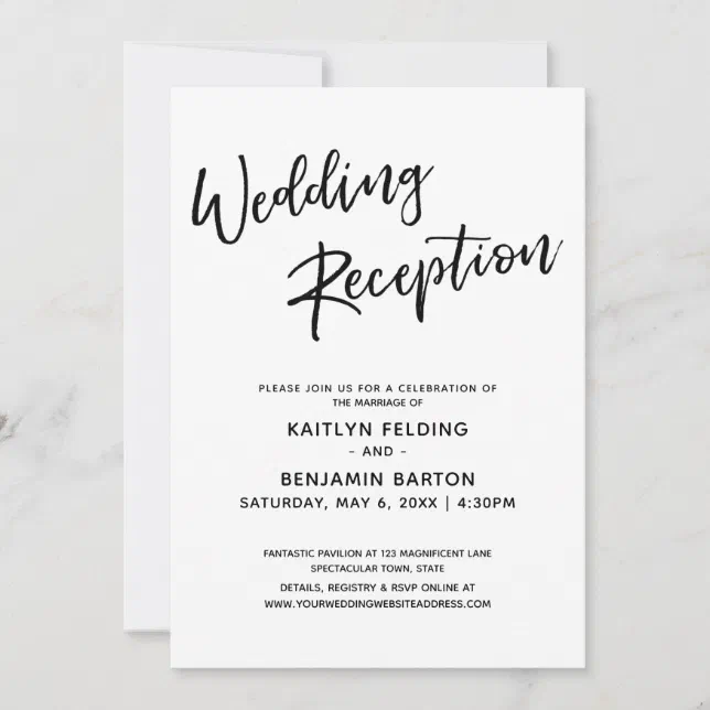 Casual Modern Handwriting Simple Wedding Reception Invitation | Zazzle