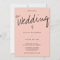 Casual Modern Pink Black Typography Wedding Invitation | Zazzle