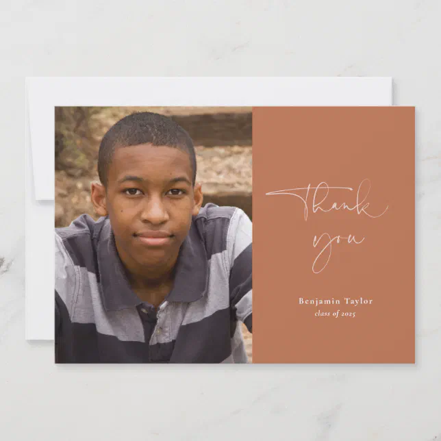 Casual Rust Graduation Thank You Card with Photo | Zazzle