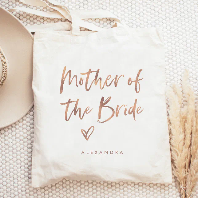 Casual Script | Chic Rose Gold Mother of the Bride Tote Bag | Zazzle