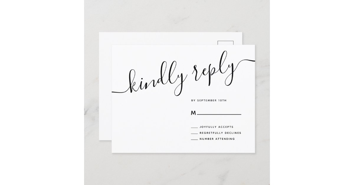 Casual Script Kindly Reply Wedding RSVP Postcard | Zazzle