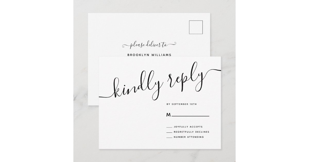 Casual Script Kindly Reply Wedding RSVP Postcard | Zazzle