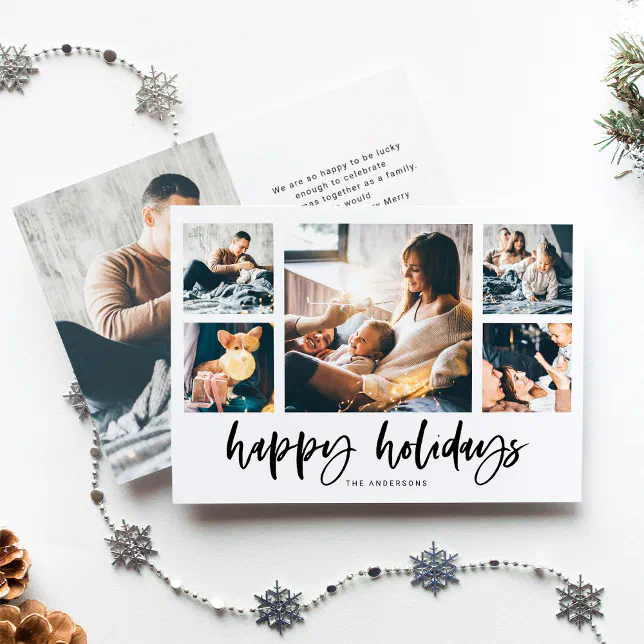 Casual Script Multi Photo Grid | Happy Holidays Holiday Card | Zazzle