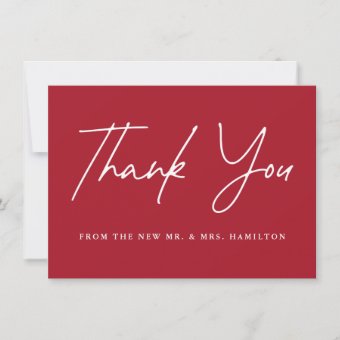 Casual Script Red Wedding Thank You Card | Zazzle