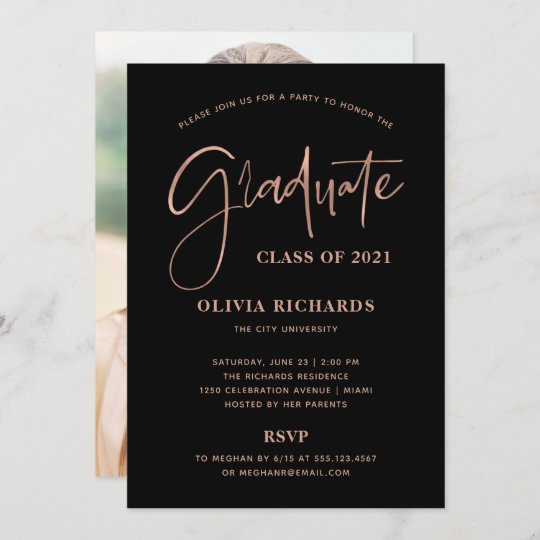 Casual Script Rose Gold and Black | Grad Party Invitation | Zazzle.com