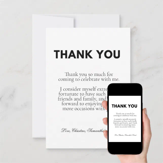 Casual script thank you message note card | Zazzle