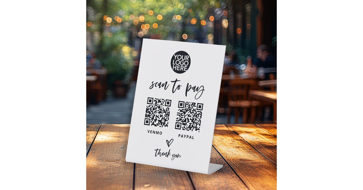 Casual Script | Two Ways to Pay Scannable QR Code Pedestal Sign | Zazzle
