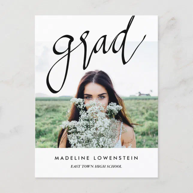 Casual Simple Grad Typography Graduate Photo Announcement Postcard | Zazzle